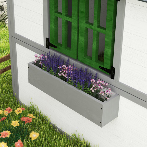 Outsunny Outdoor Kids Playhouse, Wooden Playhouse with Doors, Windows, Planter Pots and Boxes ...